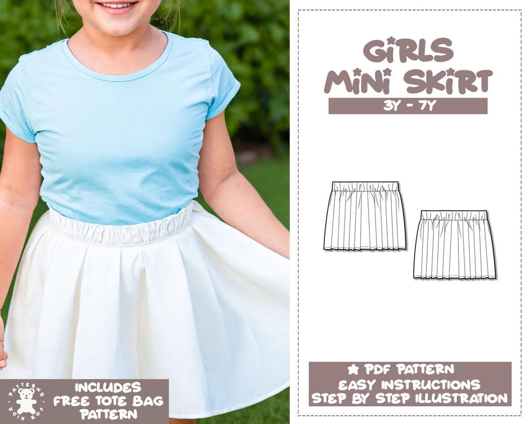 Girls Skirt Sewing Pattern 3Y-7Y Pleated Skirt Pattern PDF Kids Sewing ...
