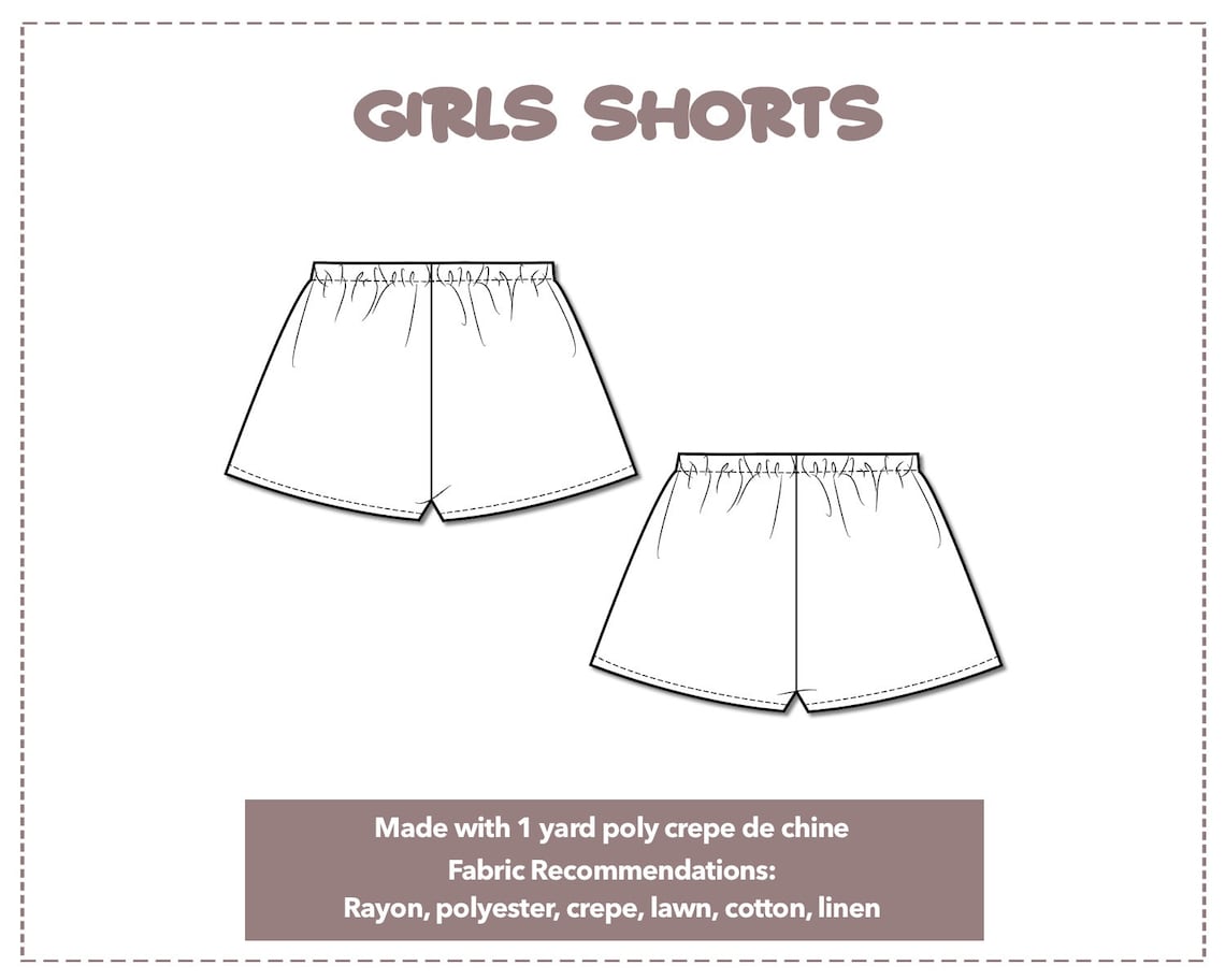 Kids Shorts Sewing Pattern Girls Shorts Pattern 4Y-7Y Elastic Waist Summer Shorts Sewing Pattern ...