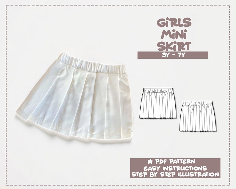 Girls Skirt Sewing Pattern 3Y-7Y Pleated Skirt Pattern Kids Sewing ...