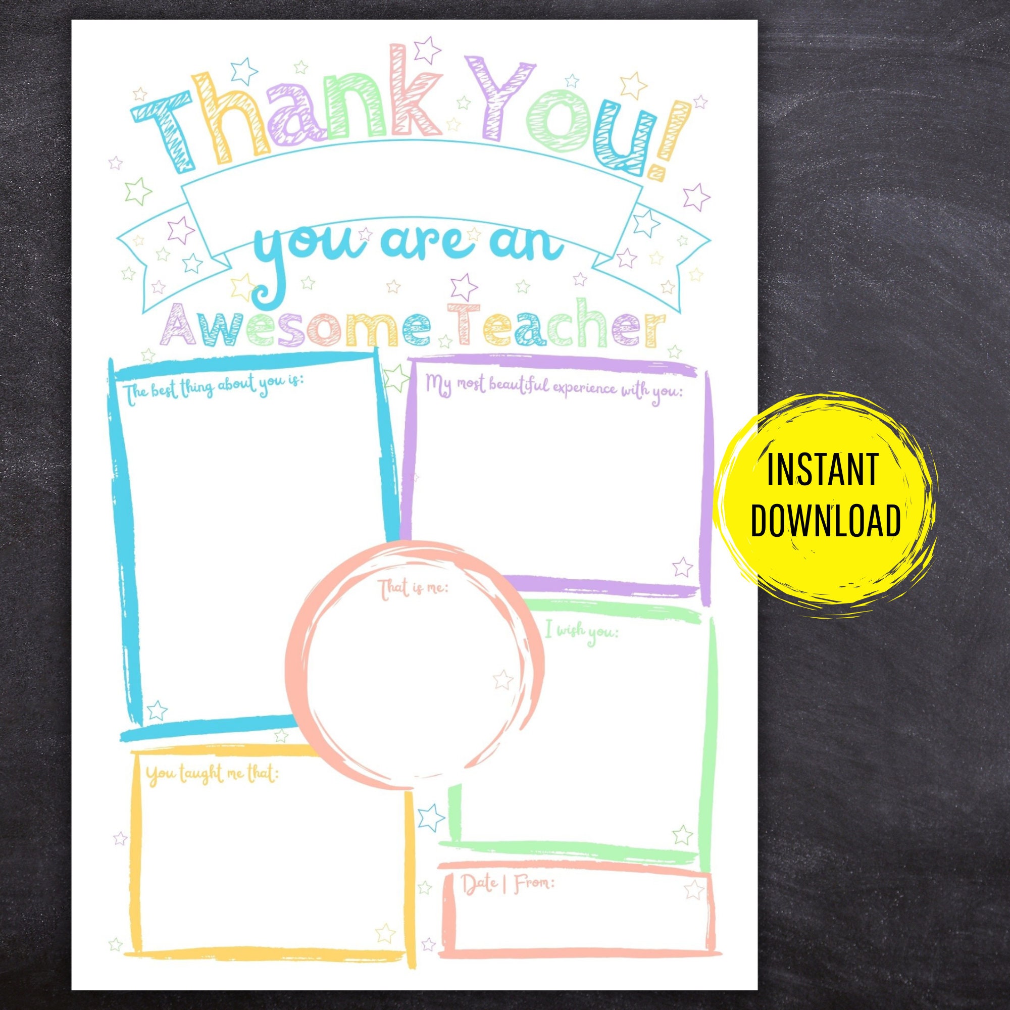 Teacher Appreciation Printable Thank You Card Printable Fill in Teacher ...