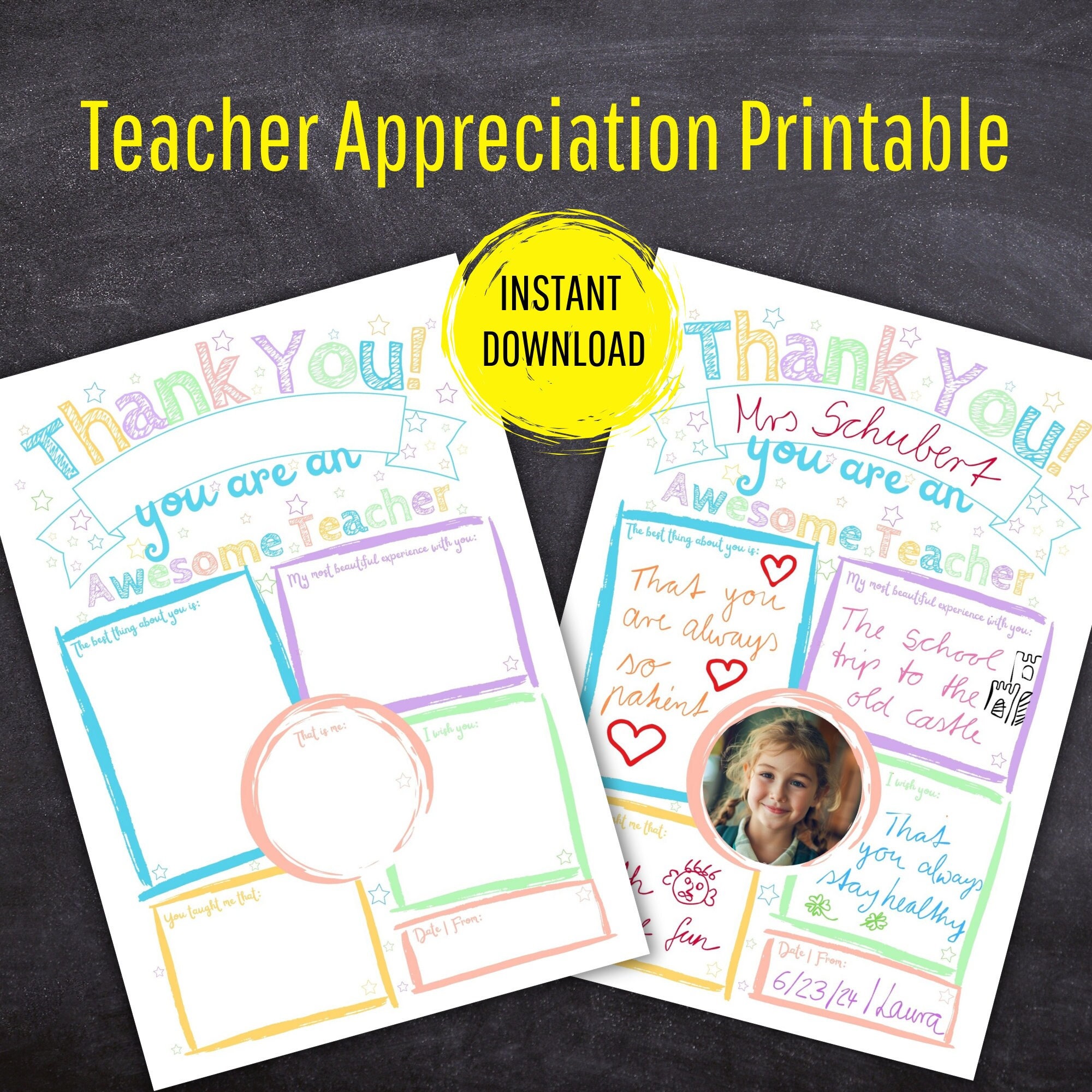 Teacher Appreciation Printable Thank You Card Printable Fill in Teacher ...