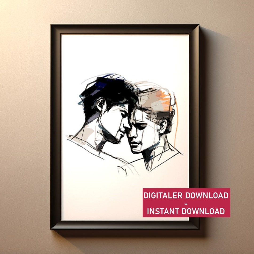 Printable Wall Art Male Figure Line Drawing Gayart Lgbtq Wall Decor ...