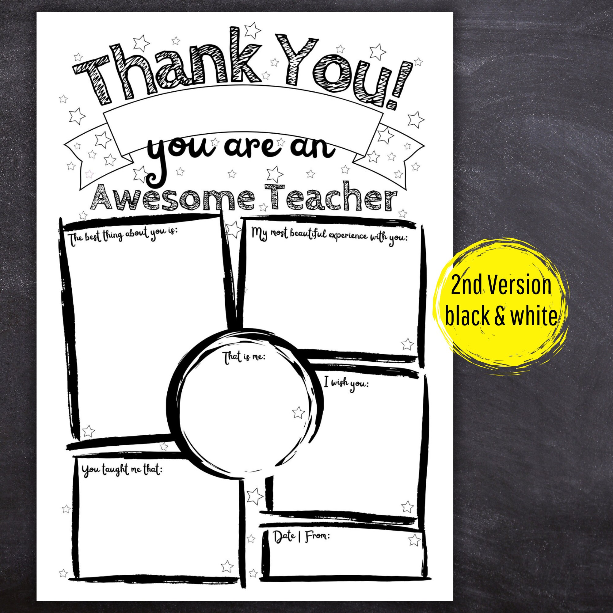 Teacher Appreciation Printable Thank You Card Printable Fill in Teacher ...