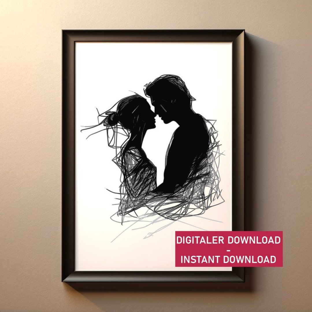 Kiss Print | Couple One Line | Couple Kiss | Wall Art | Face Line Art ...
