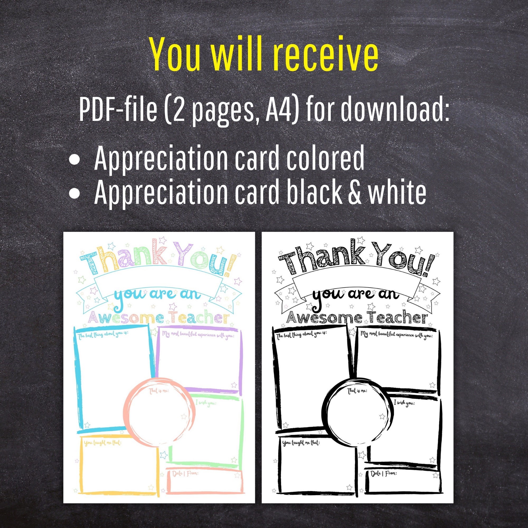 Teacher Appreciation Printable Thank You Card Printable Fill in Teacher ...