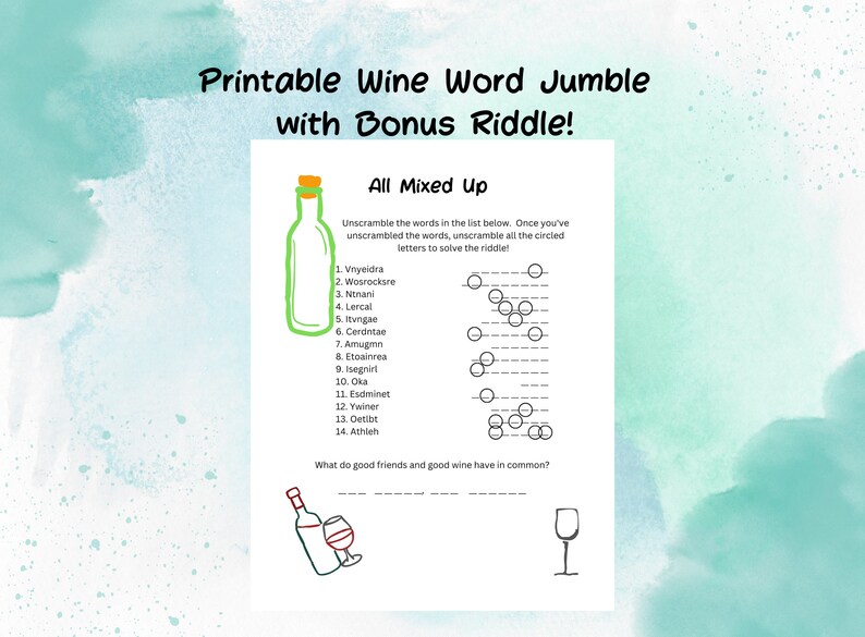 Printable Wine Word Jumble - Etsy