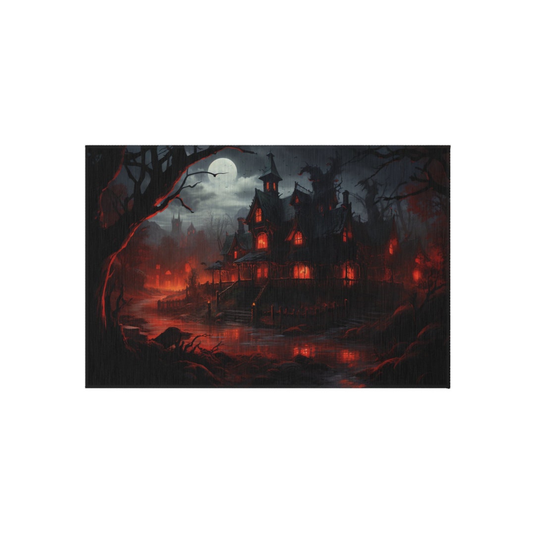 Spooky Halloween Haunted House Door Mat Outdoor Rug - Etsy