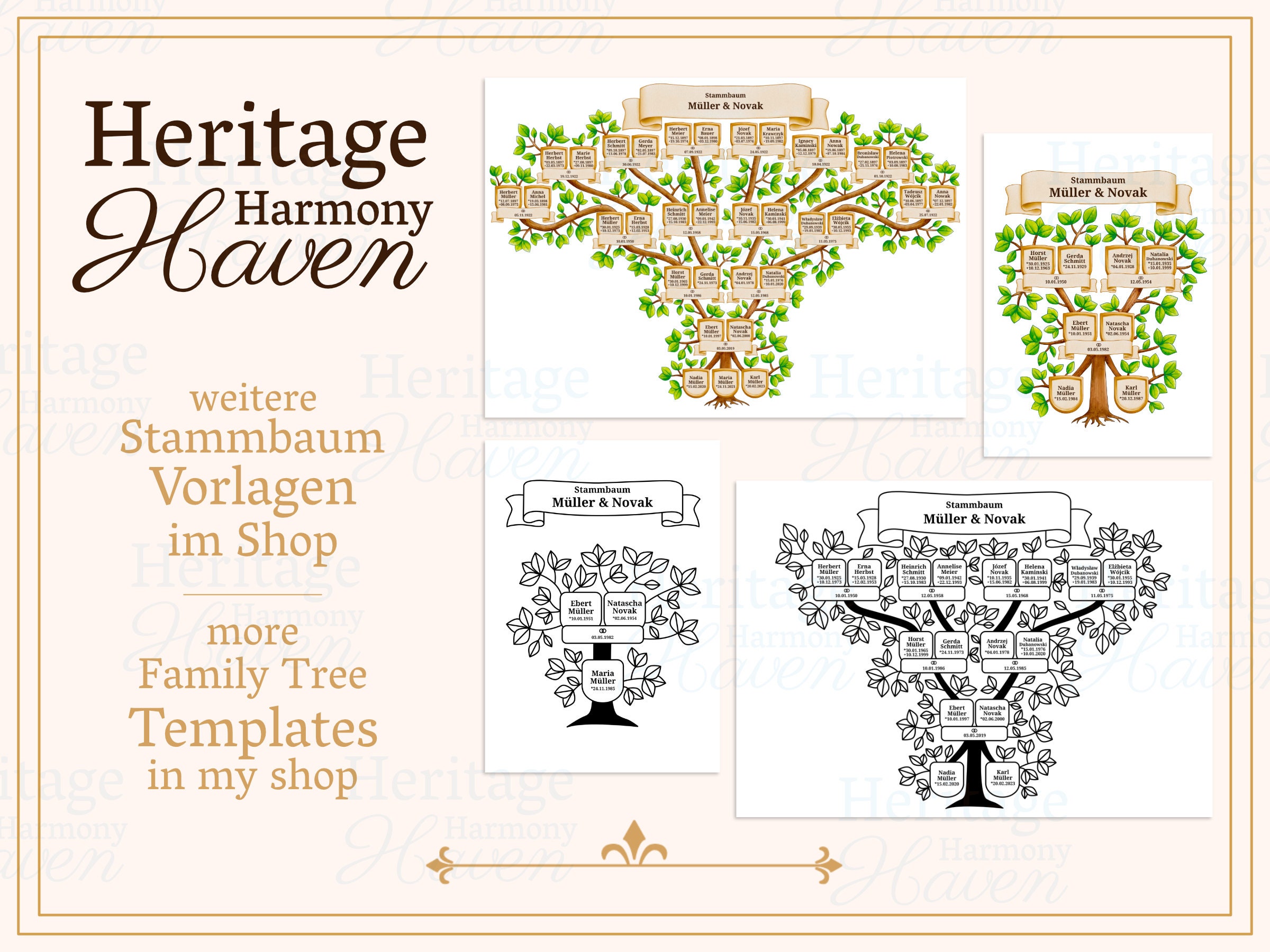 Family Tree Template 3 Generations Editable Download Wall Art Printable ...