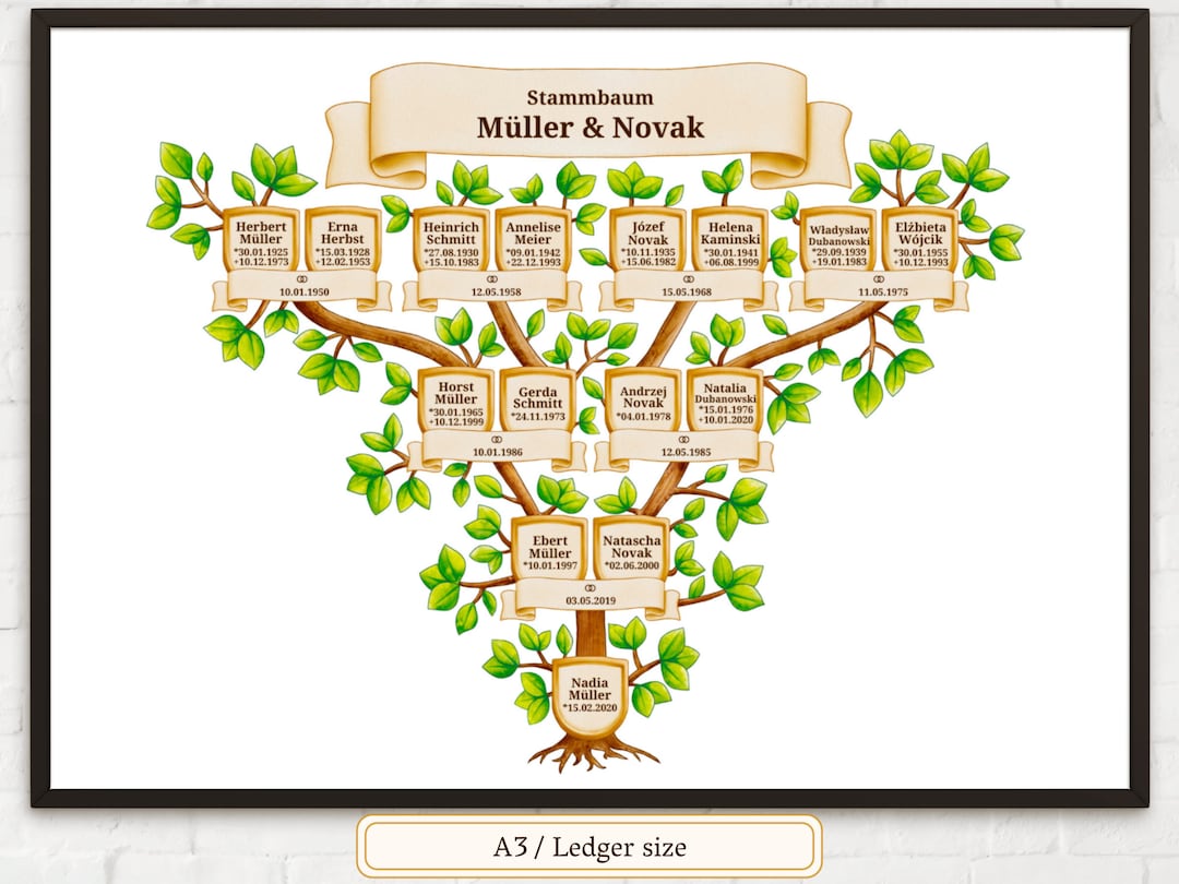 Stammbaum 4 Generationen Vorlage Editierbarer Familienstammbaum ...