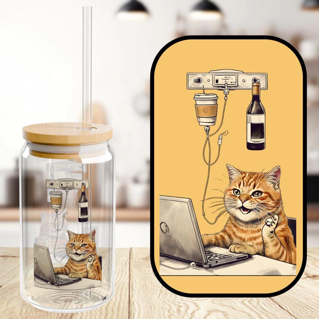 Whimsical Cat Sipper Glass - 16oz, Perfect for Cat Lovers, Cute Gift ...