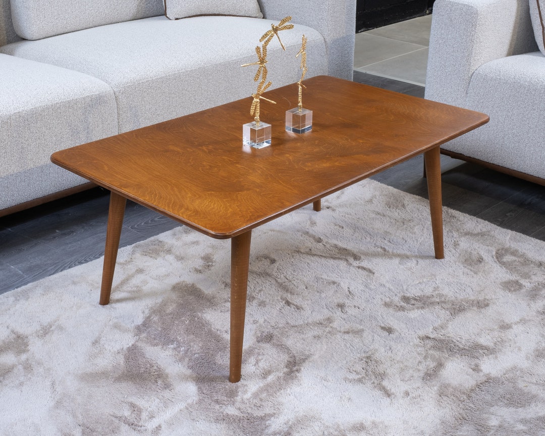 Walnut Wood Small Low Coffee Table, Handmade Rectangle Center Table ...