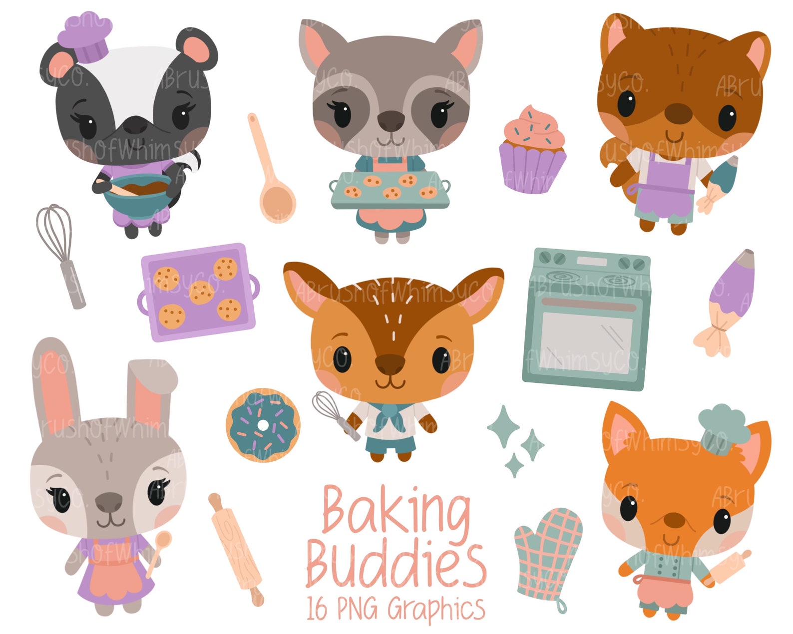 BAKING BUDDIES PNG Clip Art Set 16 Illustrations / Sublimation ...