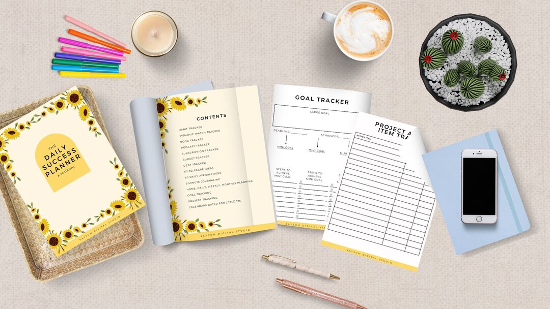 The Daily Success Planner & Journal - Sunflowers | Printable Planner ...