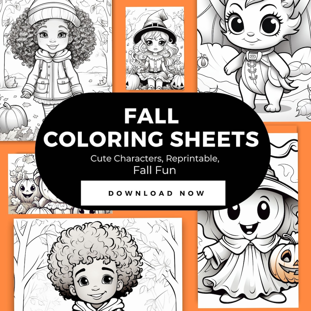 Fall Coloring Sheets for Kids Halloween Cute Characters - Etsy