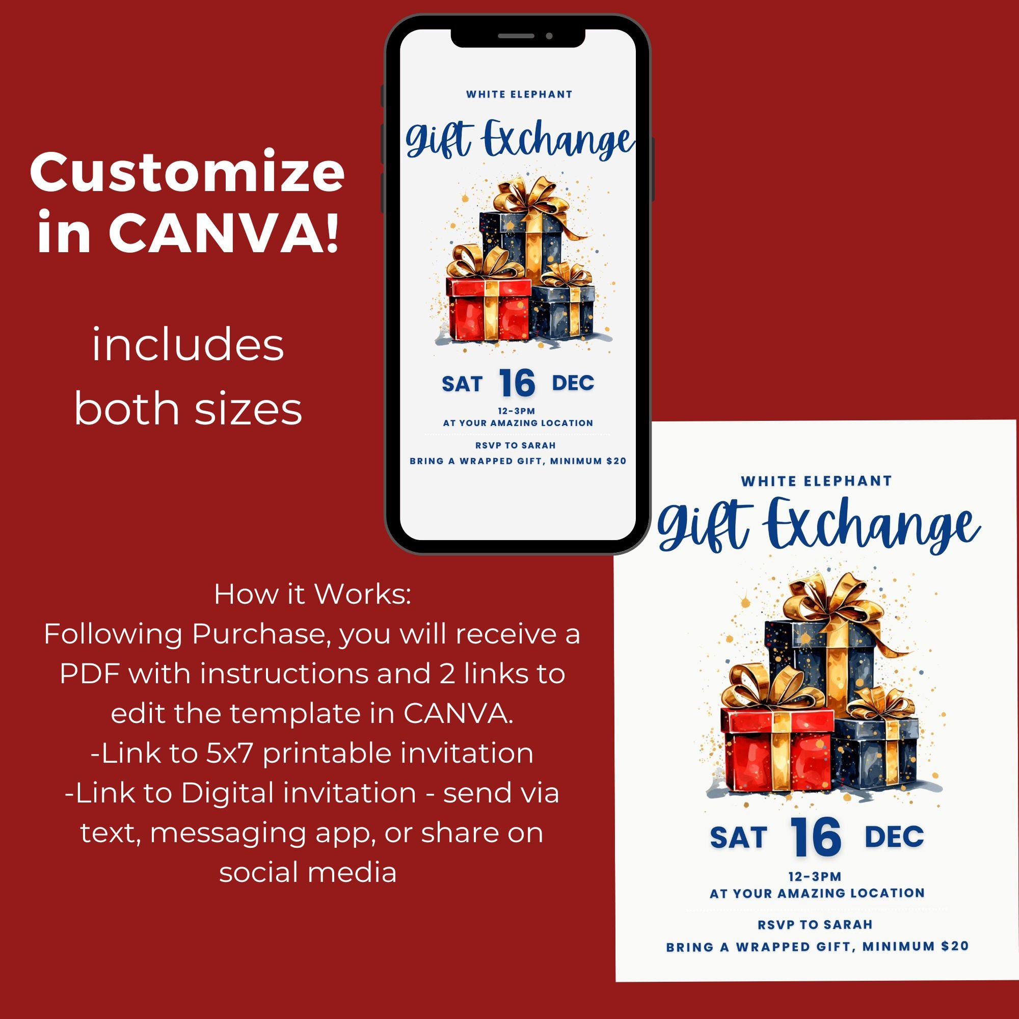 White Elephant Gift Exchange Invitation, Christmas White Elephant Party ...