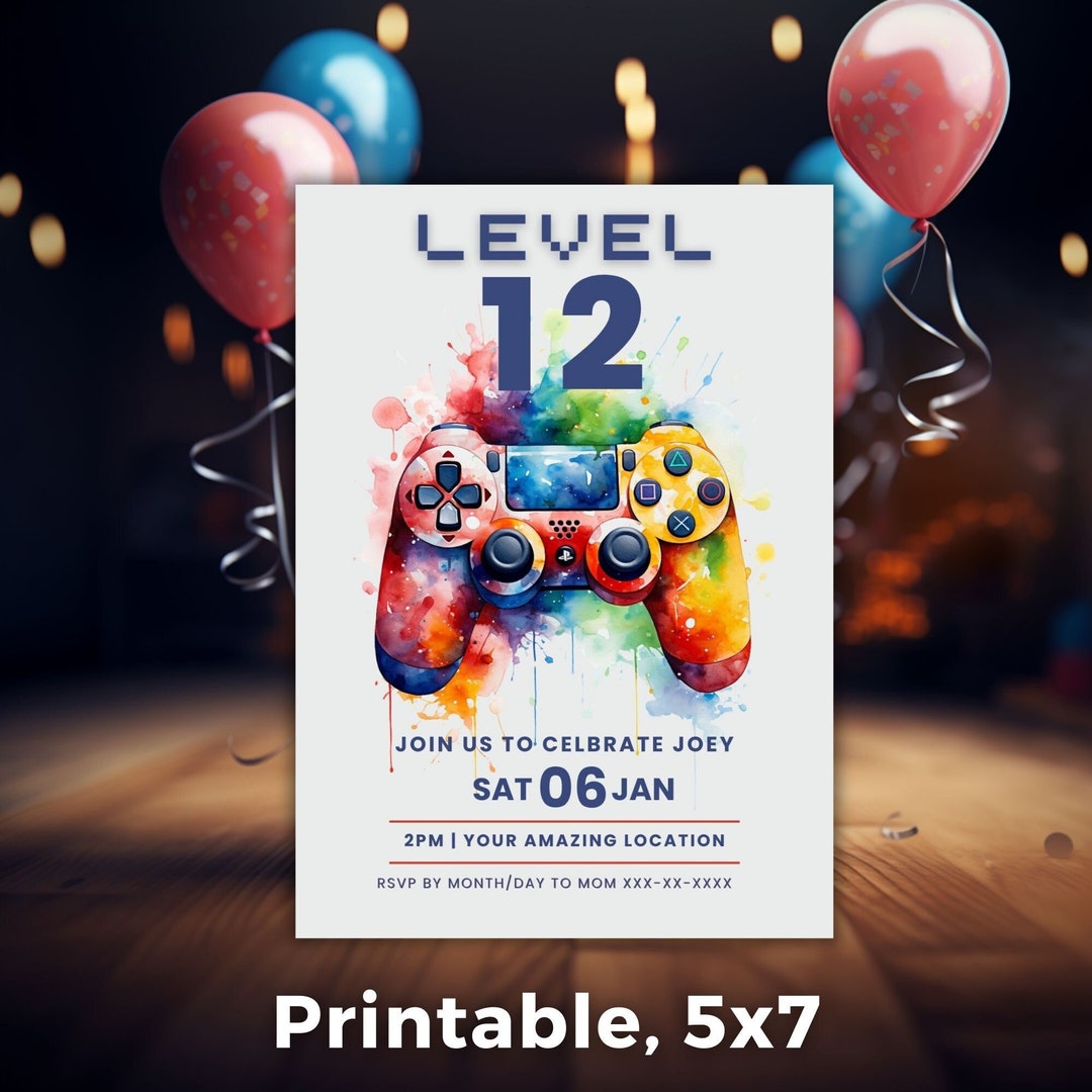 Level up Video Game Boy Birthday Invitation, Game On, Preteen or ...