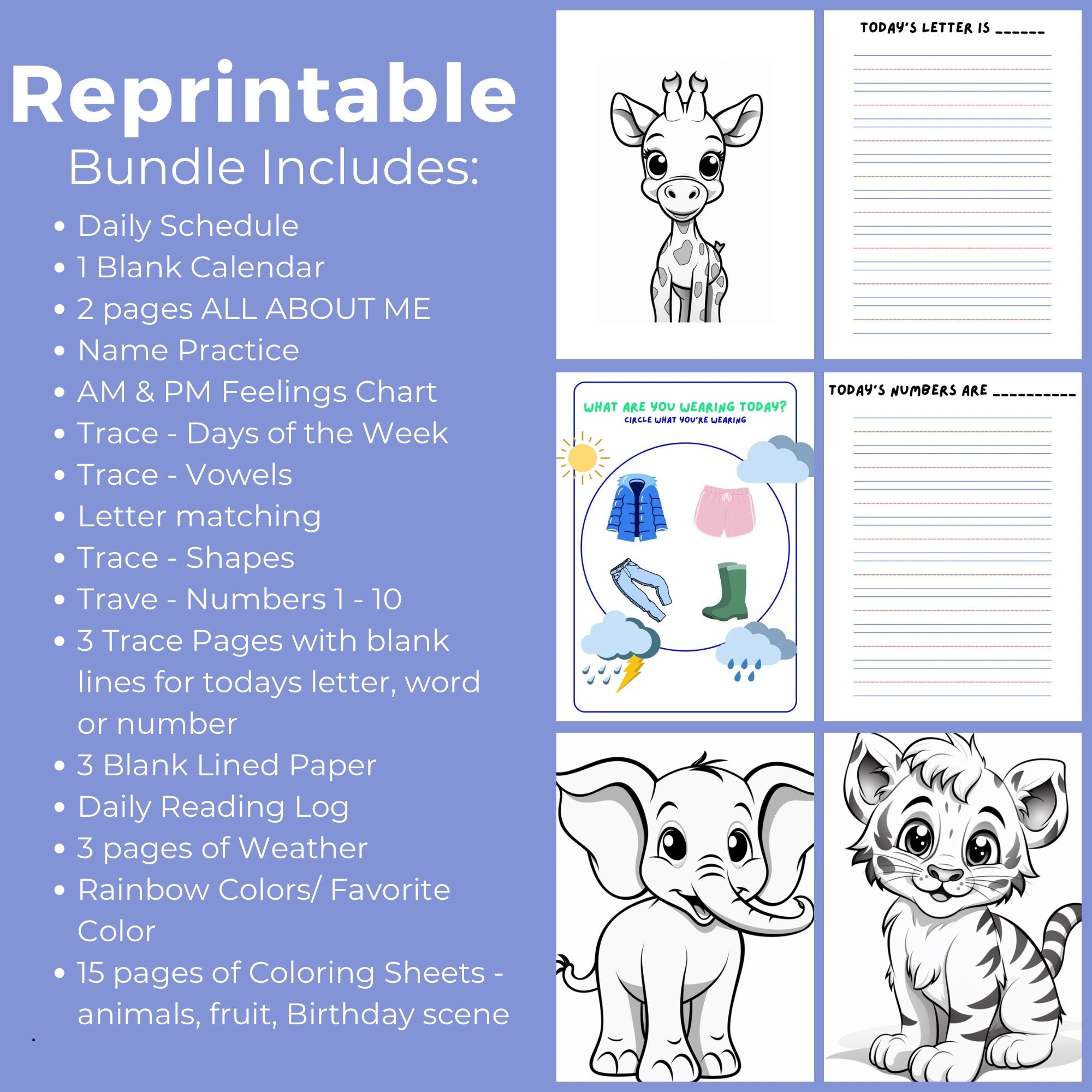 40 Reprintable Pages of Kinder and First Grade Activity Bundle ...