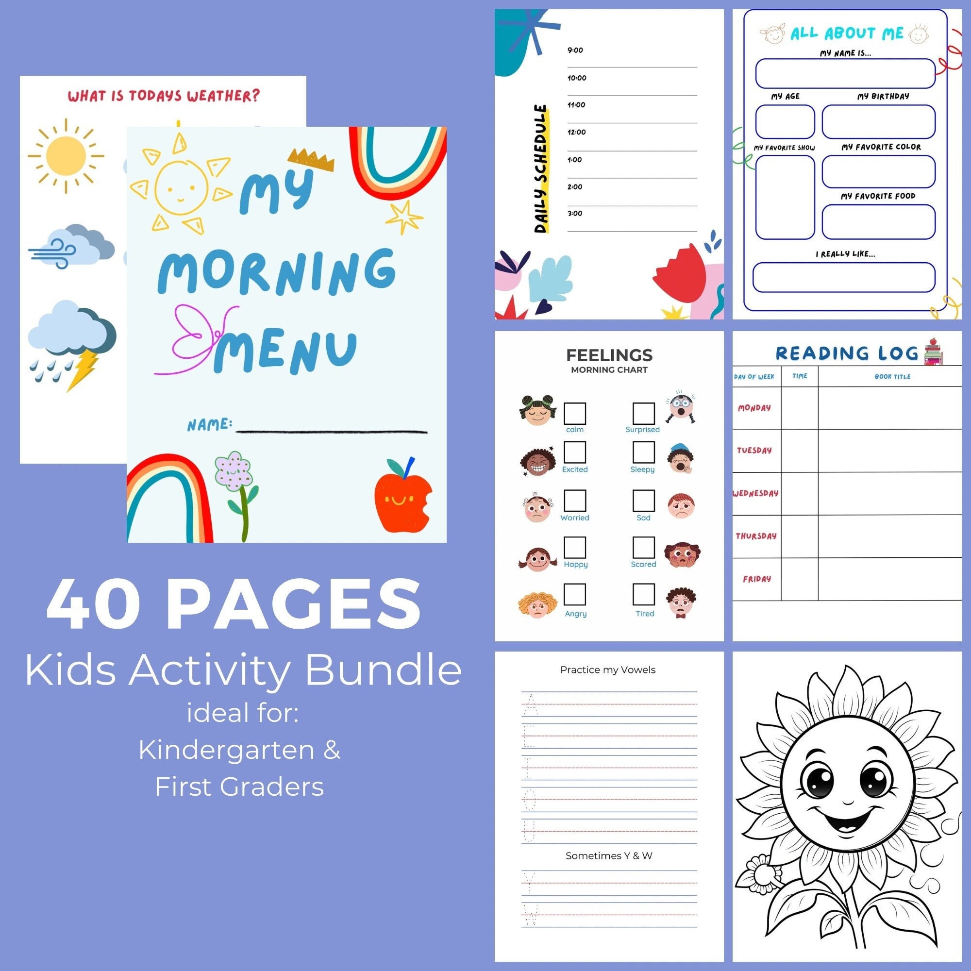 40 Reprintable Pages of Kinder and First Grade Activity Bundle ...