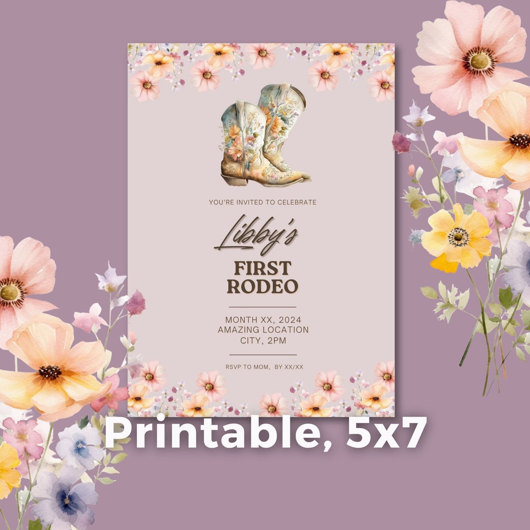 My First Rodeo Girl Birthday Party Invitation, 1st Birthday, Cowgirl ...