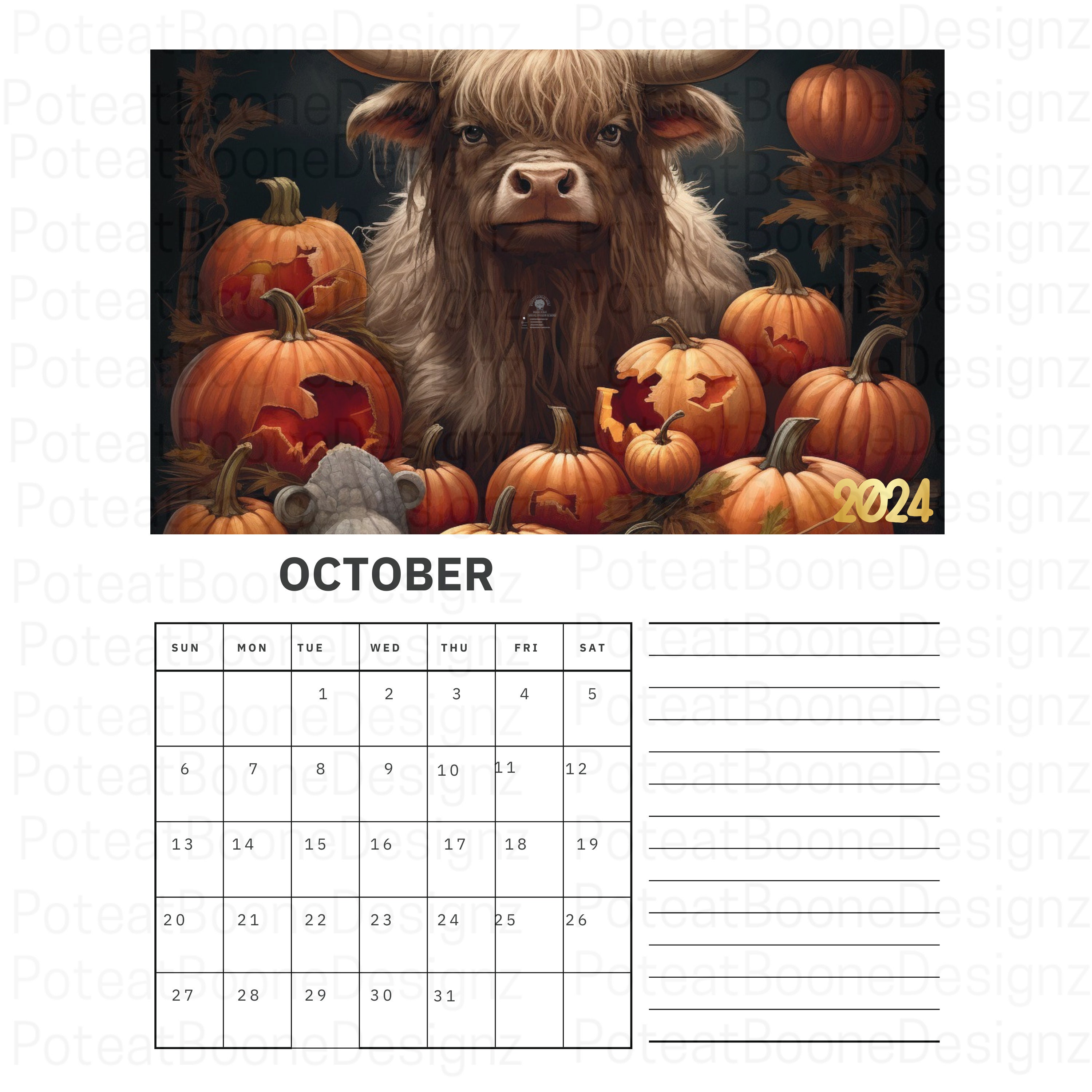 Highland Cows 12-month Calendar| Instant Download | Printable - Etsy