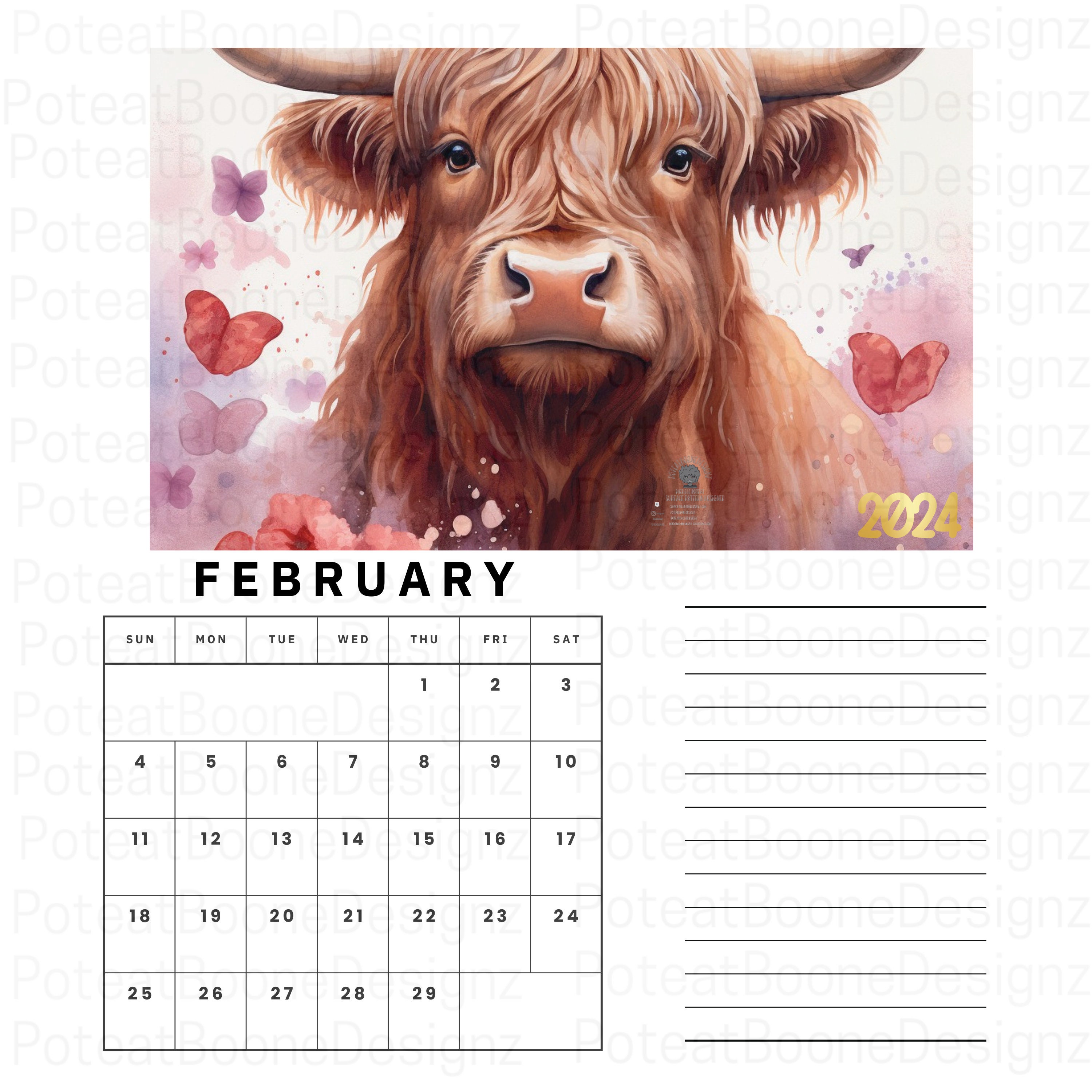 Highland Cows 12-month Calendar| Instant Download | Printable - Etsy