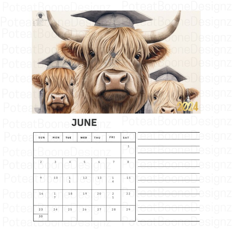 Highland Cows 12-month Calendar| Instant Download | Printable - Etsy