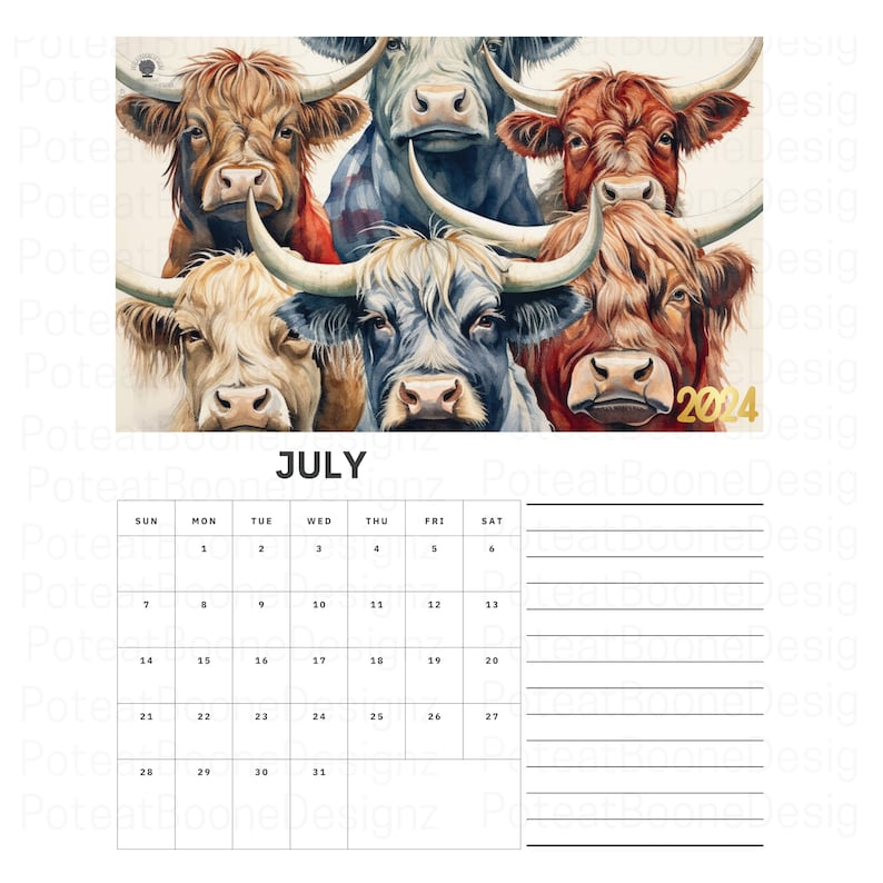 Highland Cows 12-month Calendar| Instant Download | Printable - Etsy