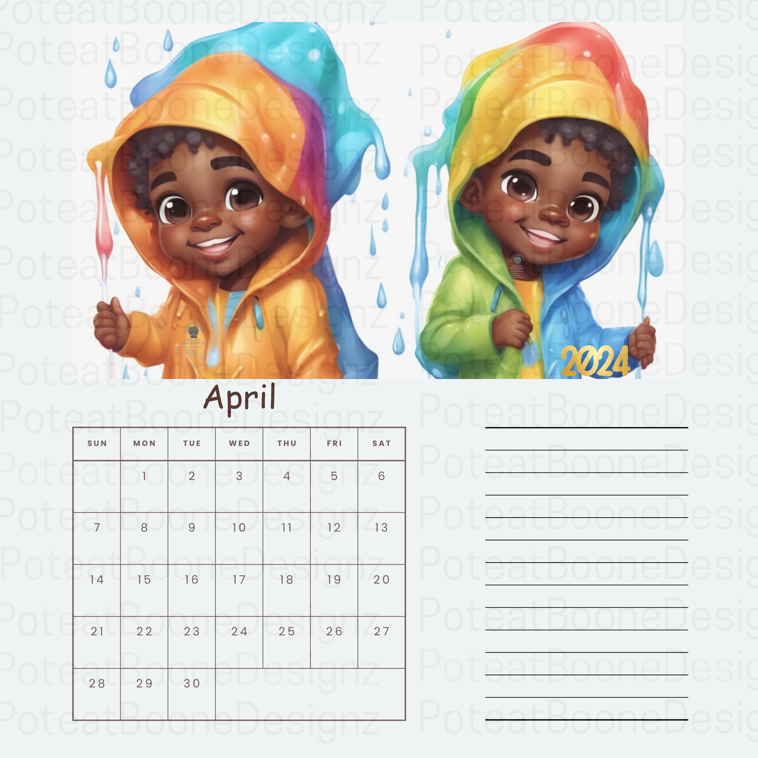 LIL Boys of 2024 12-month Calendar Instant Download Printable African ...
