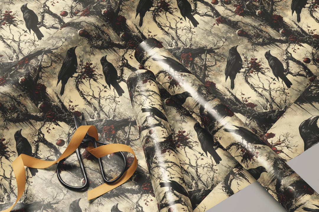 Gothic Raven Wrapping Paper, Macabre Crow Art Gift Wrap, Holiday ...
