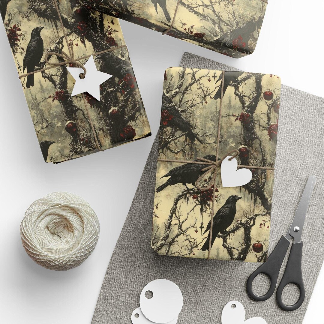 Macabre Christmas Wrapping Paper, Victorian Gothic Raven Gift Wrap ...