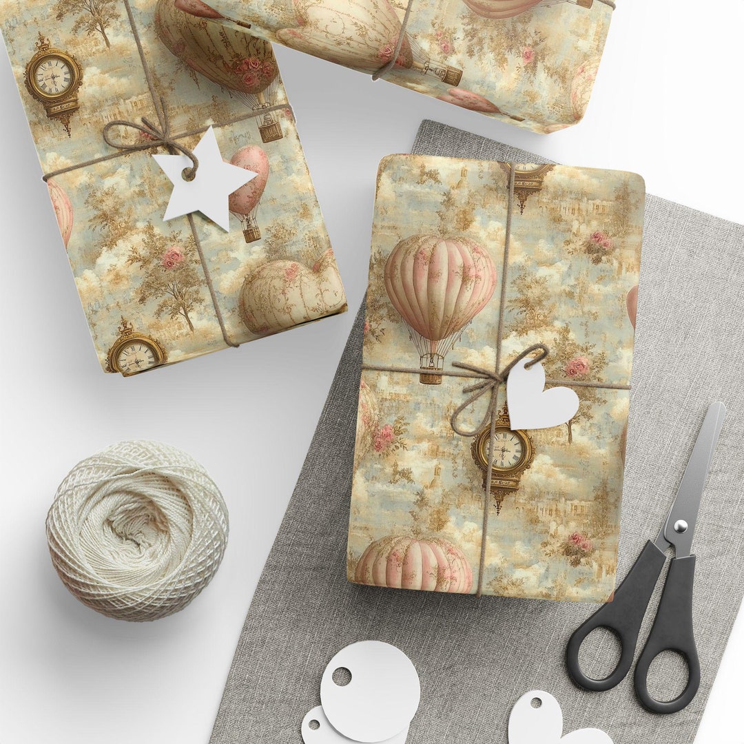 Vintage Hot Air Balloon Wrapping Papers, Victorian Style Gift Wrap, Hot ...