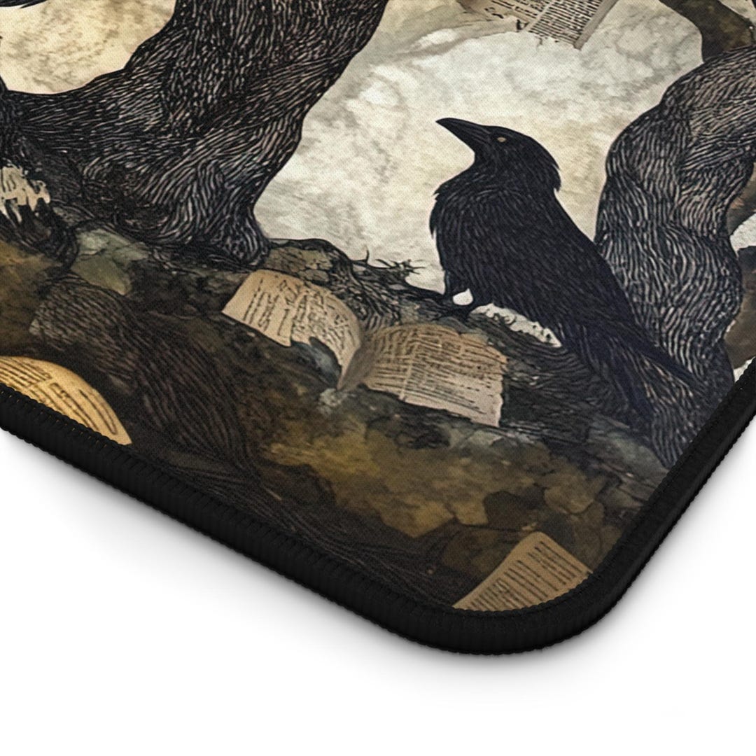 Dark Raven Desk Mat, Gothic Birds Desk Mat, Office Desk Accessory, Dark ...