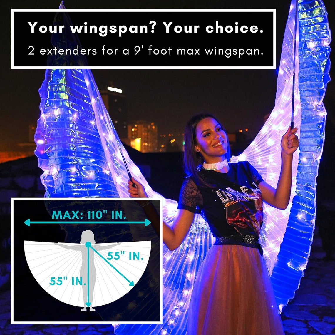 Illuminated Veil Angel Wings Adult Size Fairy Wings Festival Angel ...