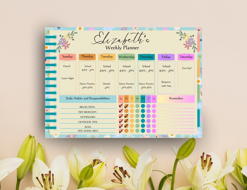 Customizable Floral Rainbow Weekly Planner Template - Etsy