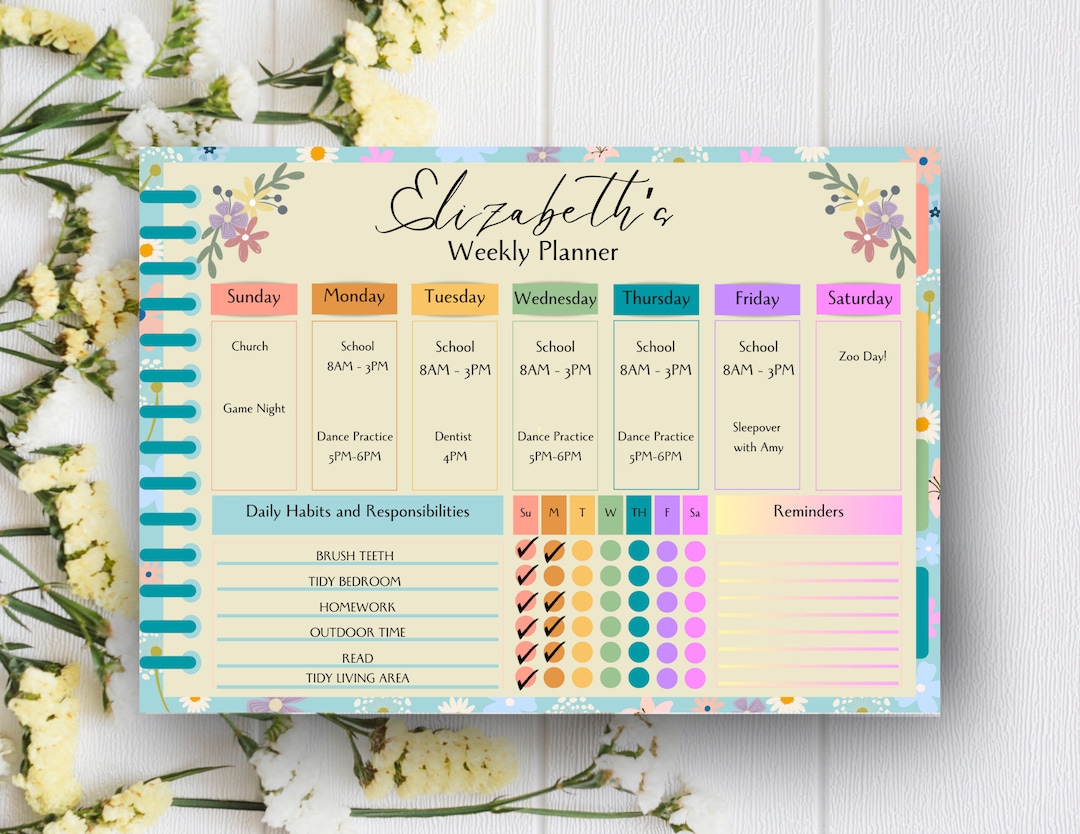 Customizable Floral Rainbow Weekly Planner Template - Etsy