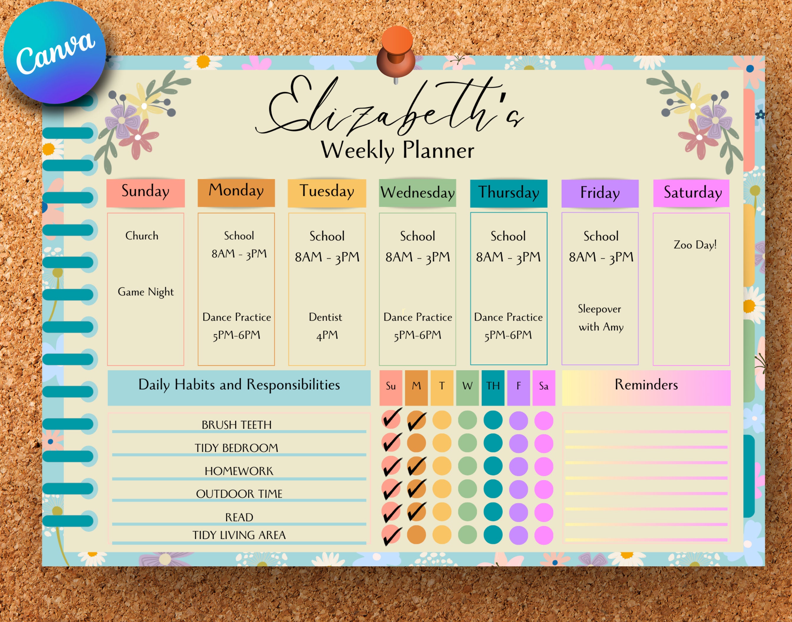 Customizable Floral Rainbow Weekly Planner Template - Etsy