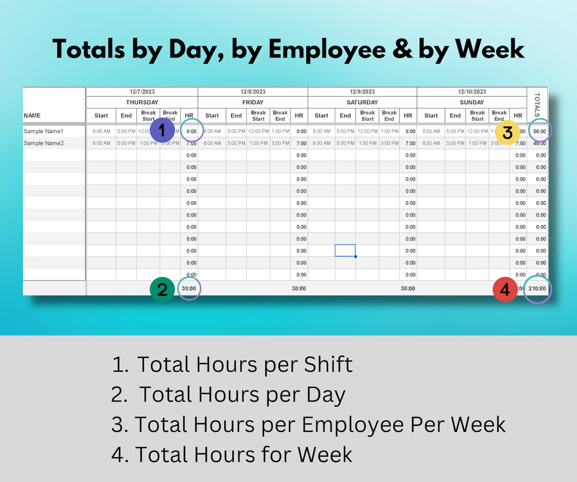 Google Sheets Weekly Shift Schedule Template Calendar With Break Start ...