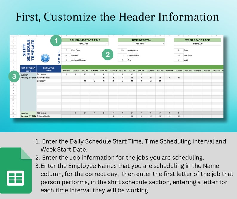 Weekly Shift Schedule Template, Editable Google Sheets (digital ...