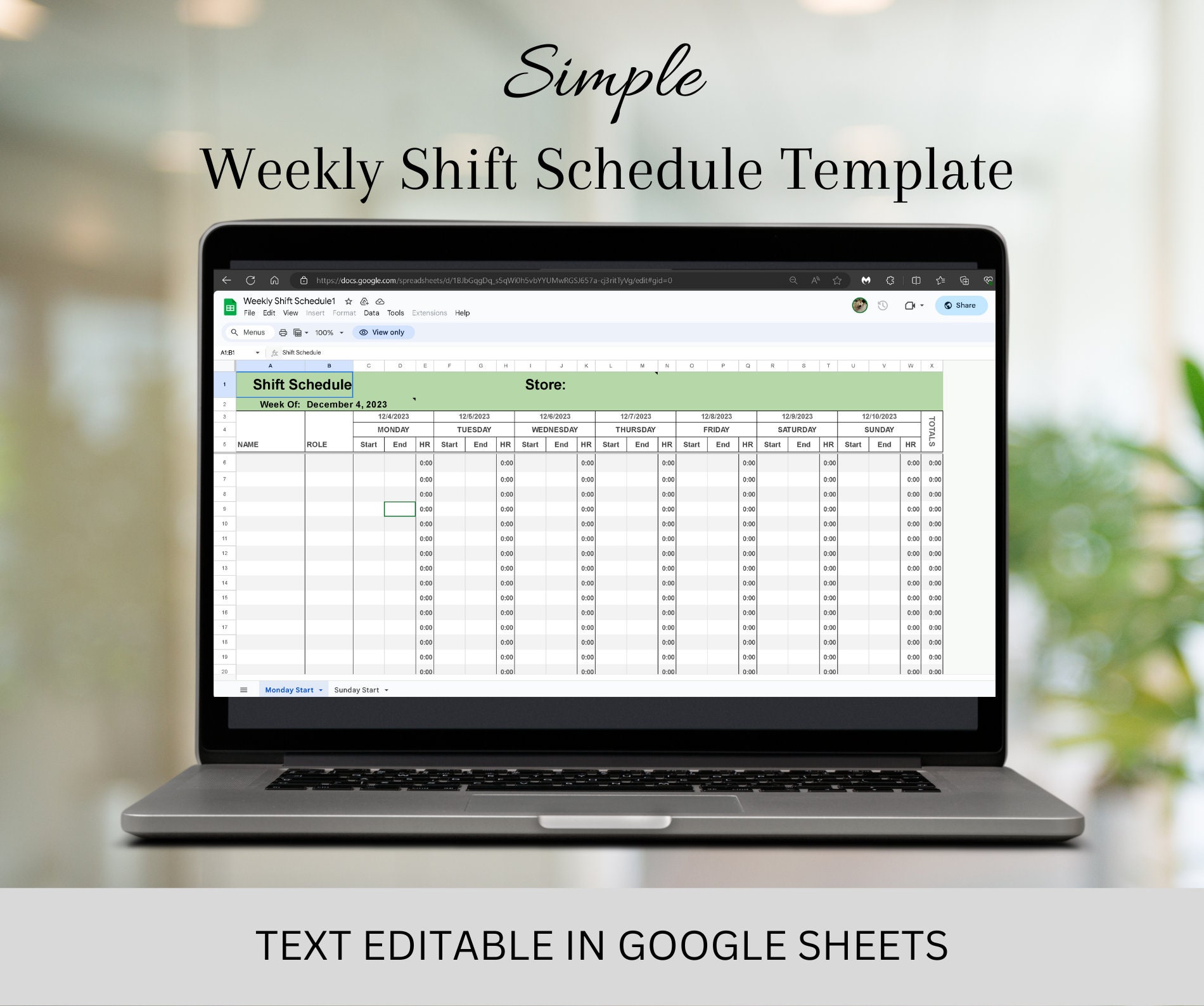 Weekly Shift Schedule Template, Editable Google Sheets Calendar ...