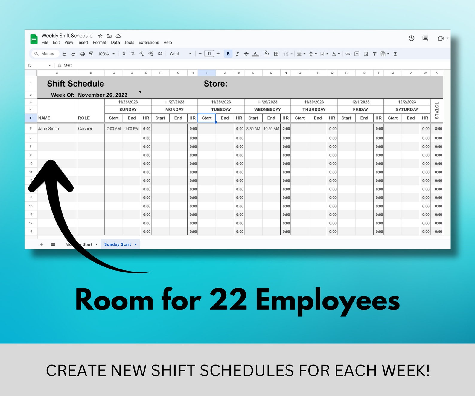 Google Sheets Weekly Shift Schedule Template Calendar, Text Fillable ...