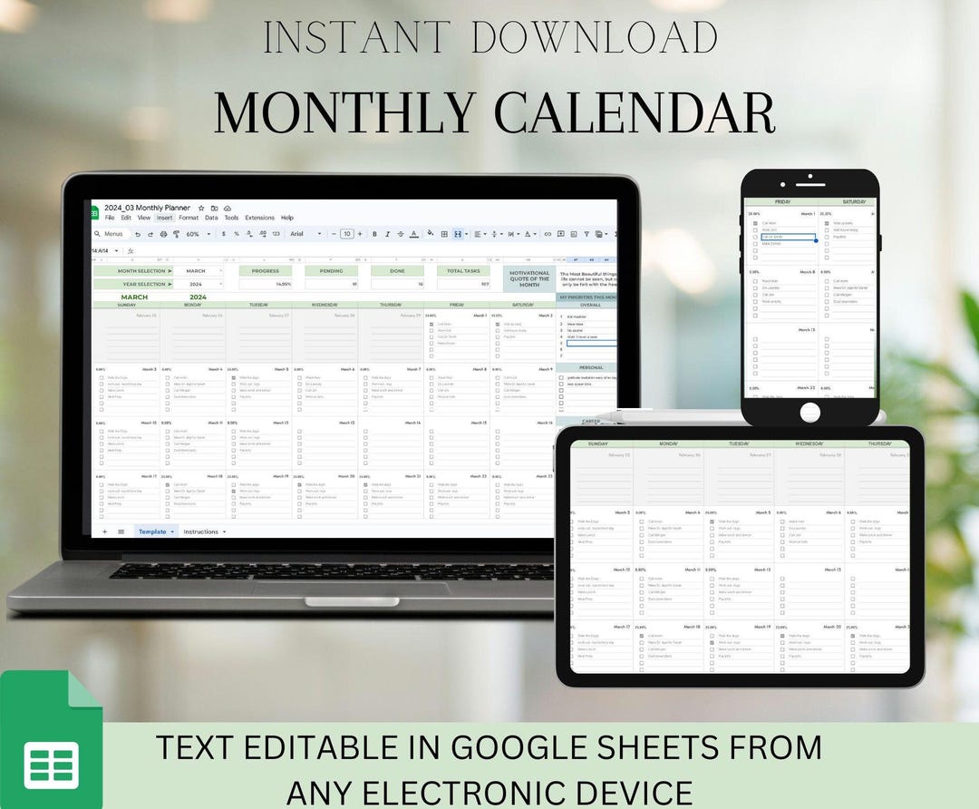 UPDATED - Monthly Calendar Google Sheets Template, Task Tracker, Daily ...