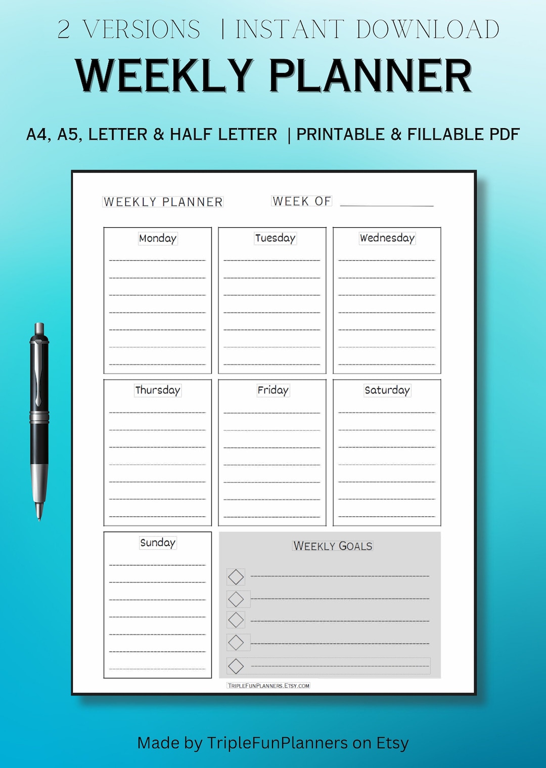 Weekly Planner - Printable to Do List, Weekly Schedule, Weekly ...