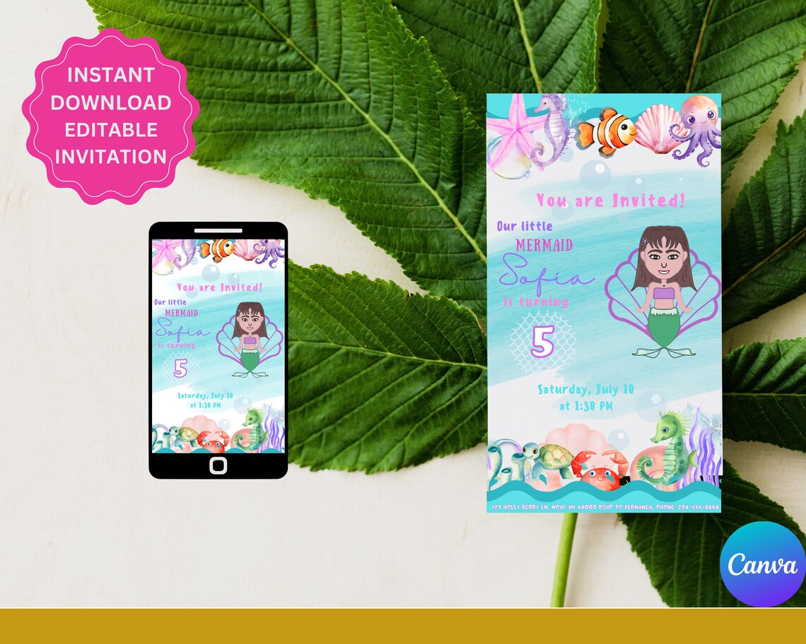 Editable Mermaid Birthday Invitation Mermaid Party Invite, Pool Invite ...