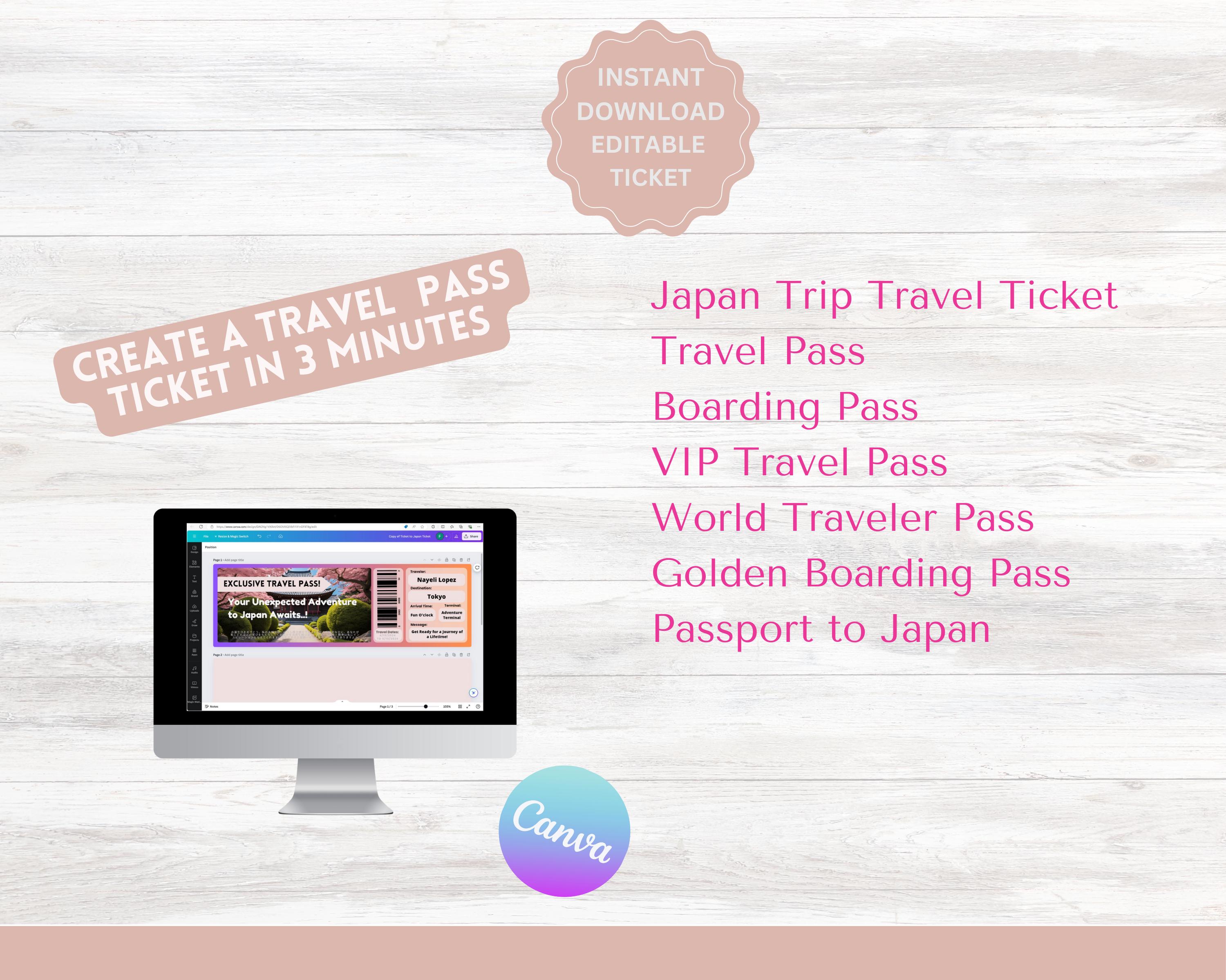 Editable Japan Travel Ticket - Etsy