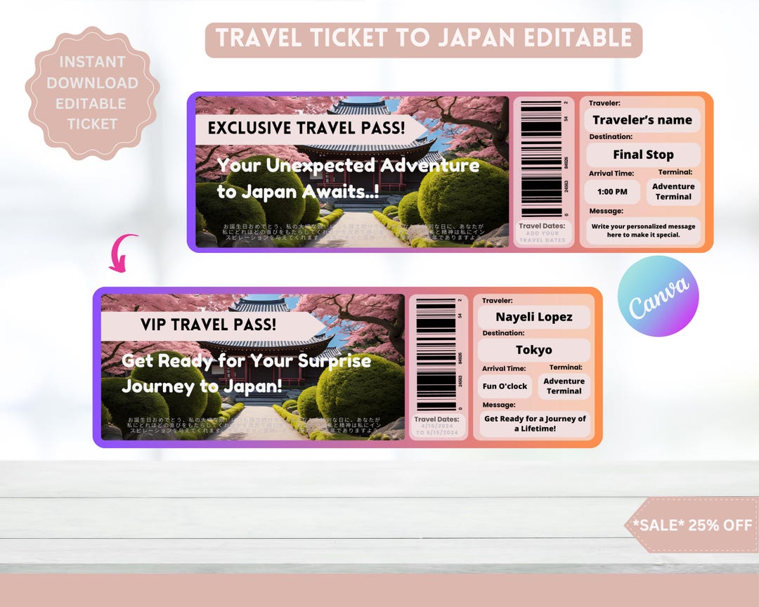 Editable Japan Travel Ticket - Etsy
