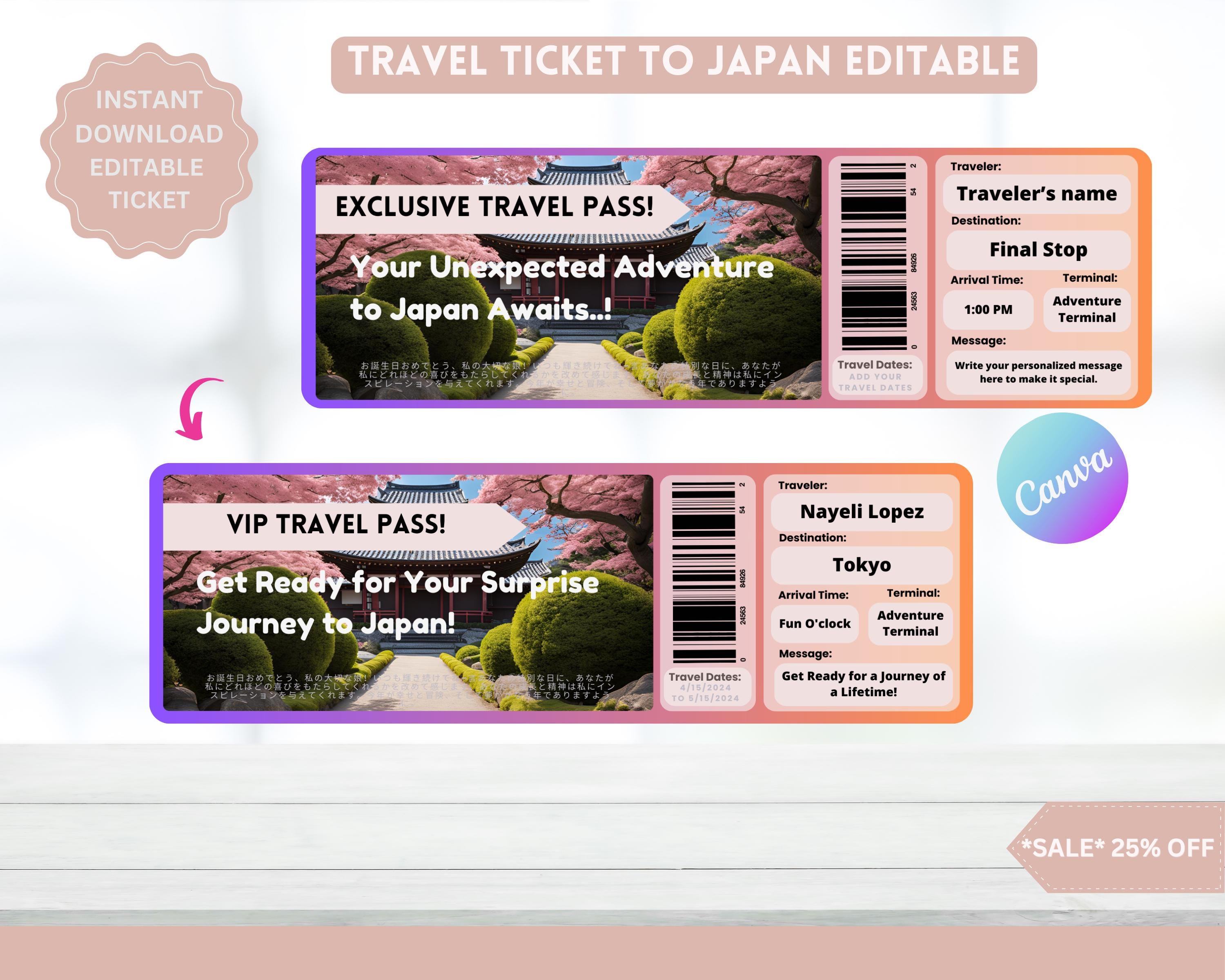 Editable Japan Travel Ticket - Etsy