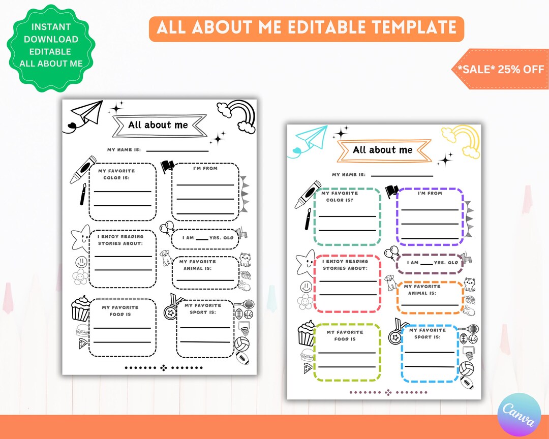All About Me Printable | Meet the Students | Student Activity | Fill in ...