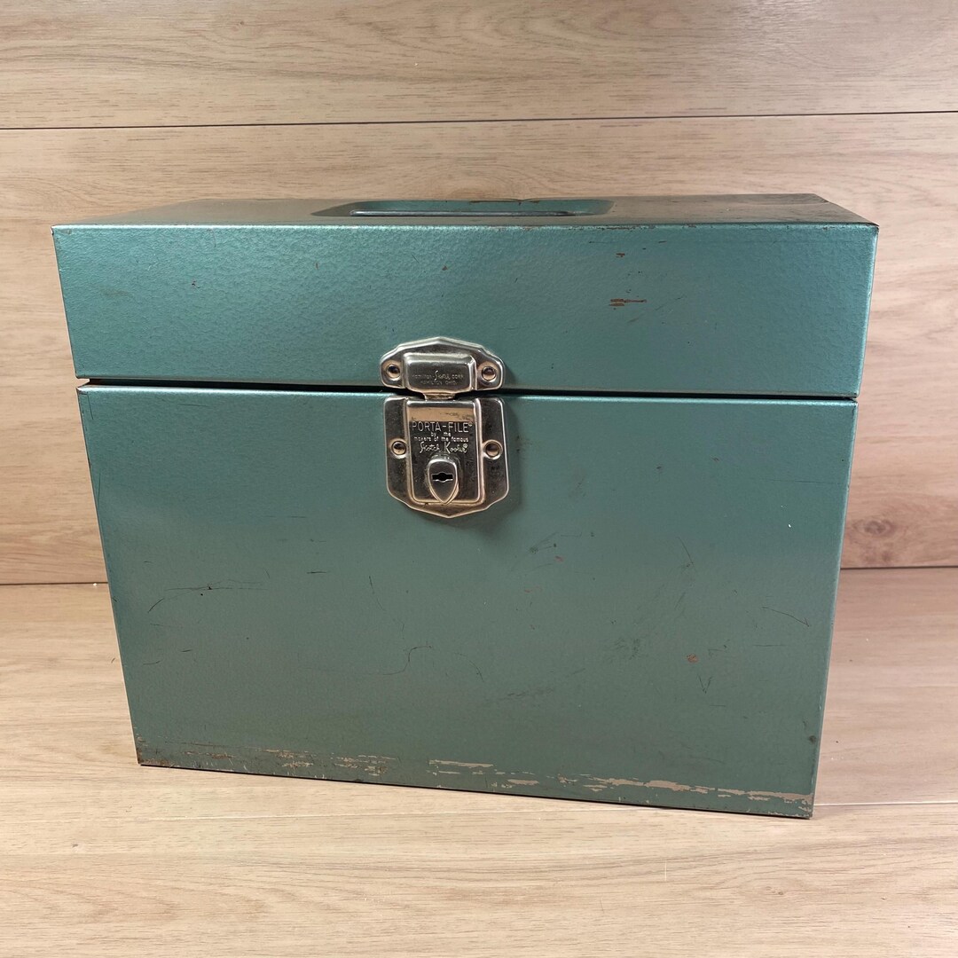 Vintage Metal Document Box Midcentury Green Steel Portable File Storage ...