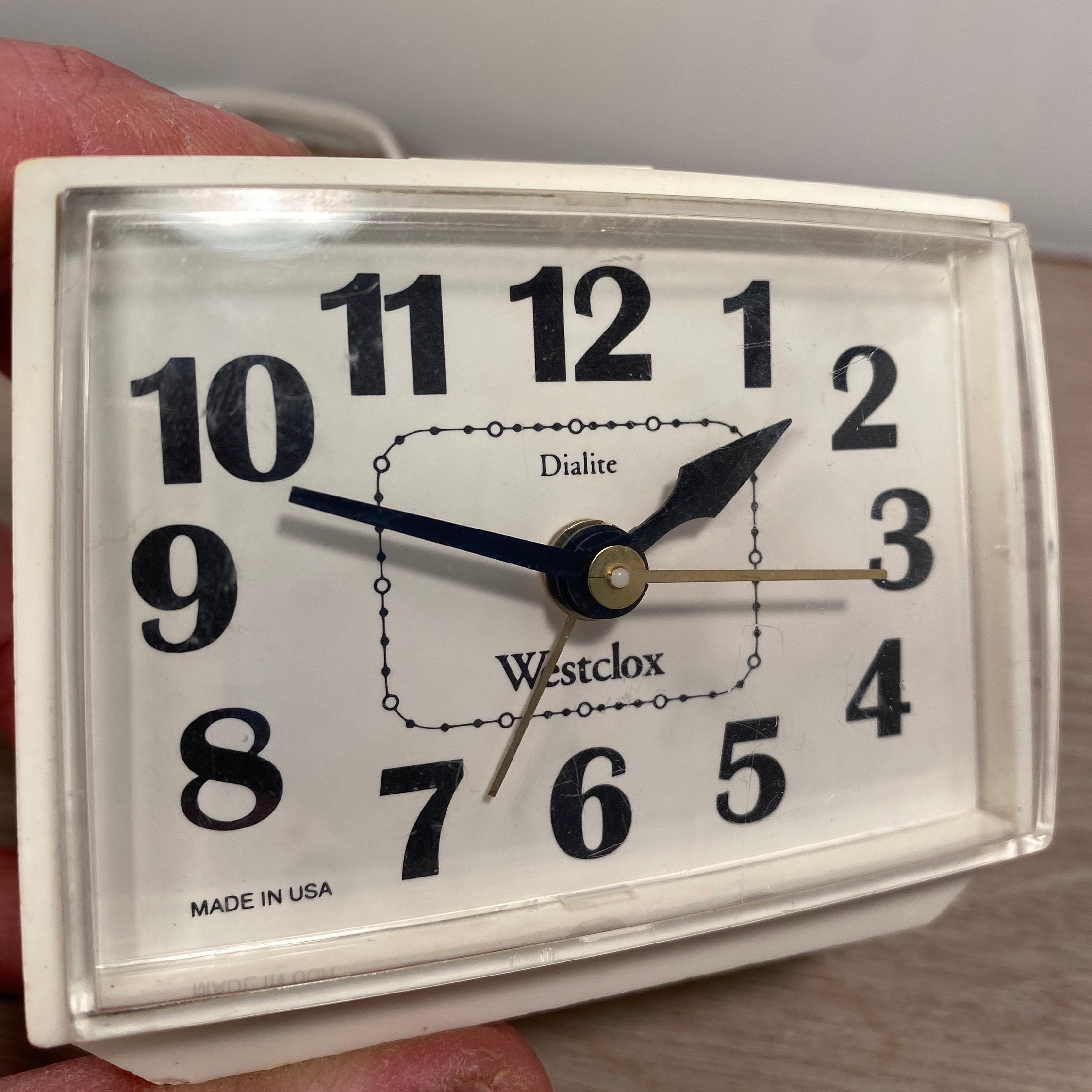Vintage Modern White Clock, Black and White Westclox Dialite Bedside ...
