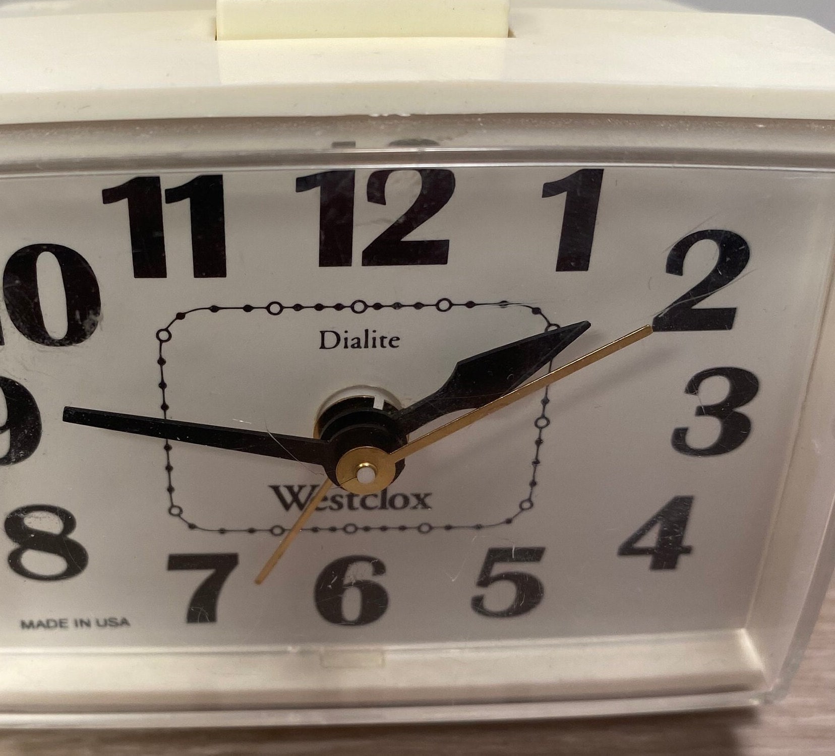 Vintage Modern White Clock, Black and White Westclox Dialite Bedside ...